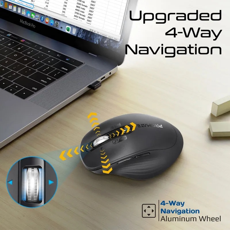 Promate Wireless Mouse – Tri-Connect (Bluetooth 5.0 + 2.4GHz ...